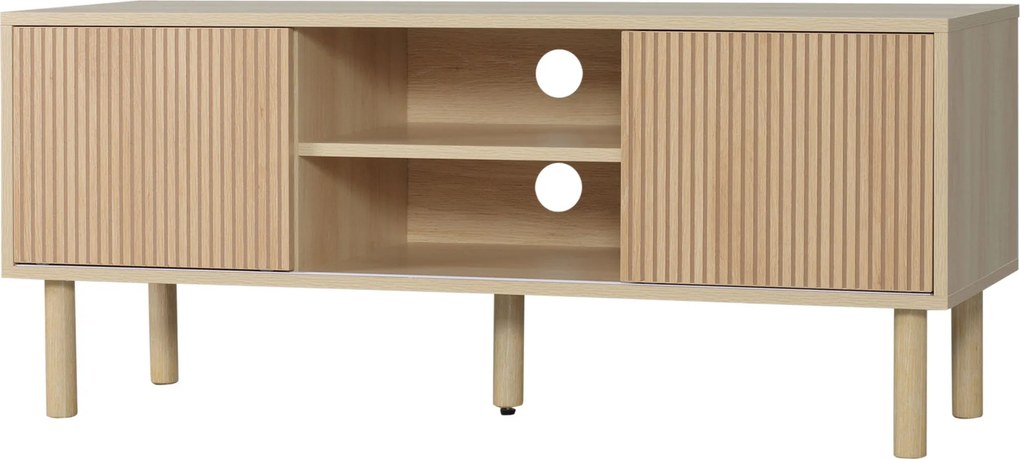 HOMCOM Televizní stolík pro TV do 50 palců s 2 posuvnými dveřmi a 2 policemi s řešením kabeláže - 115 x 40 x 49 cm