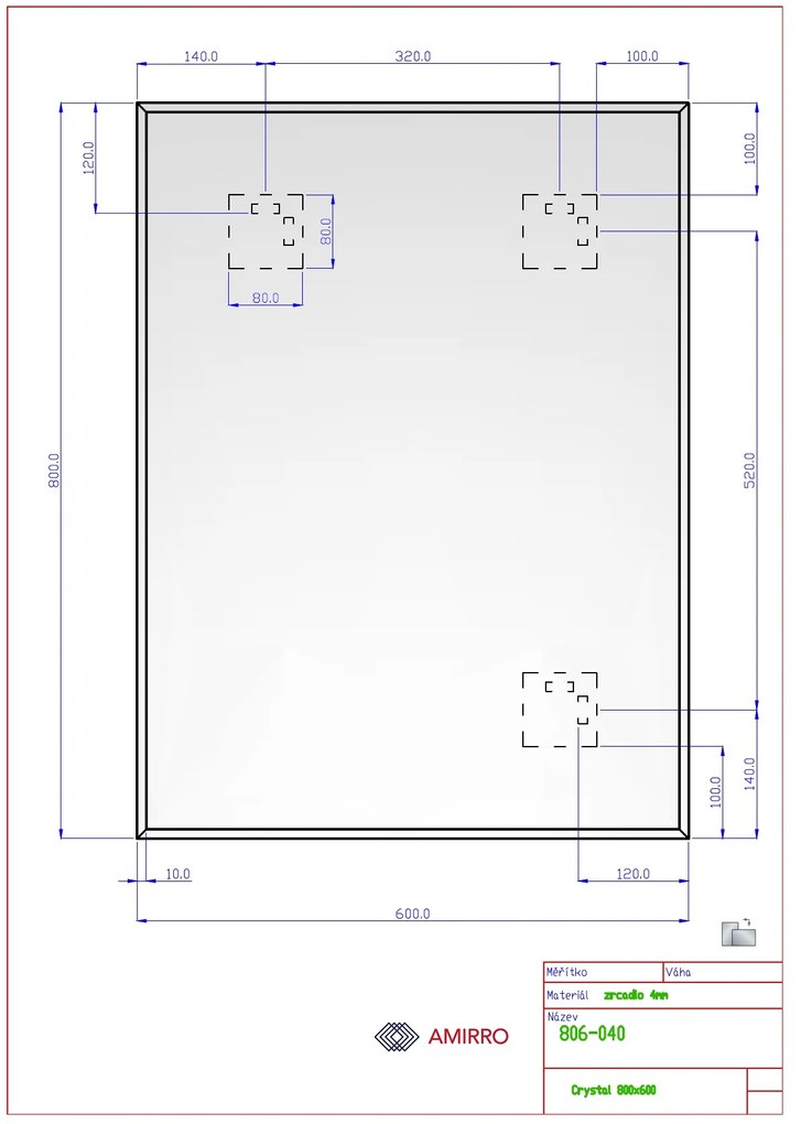 Zrcadlo na zeď do pokoje do ložnice do předsíně a na chodbu do koupelny nalepovací CRYSTAL 60 x 80 cm s fazetou 10 mm 806-040