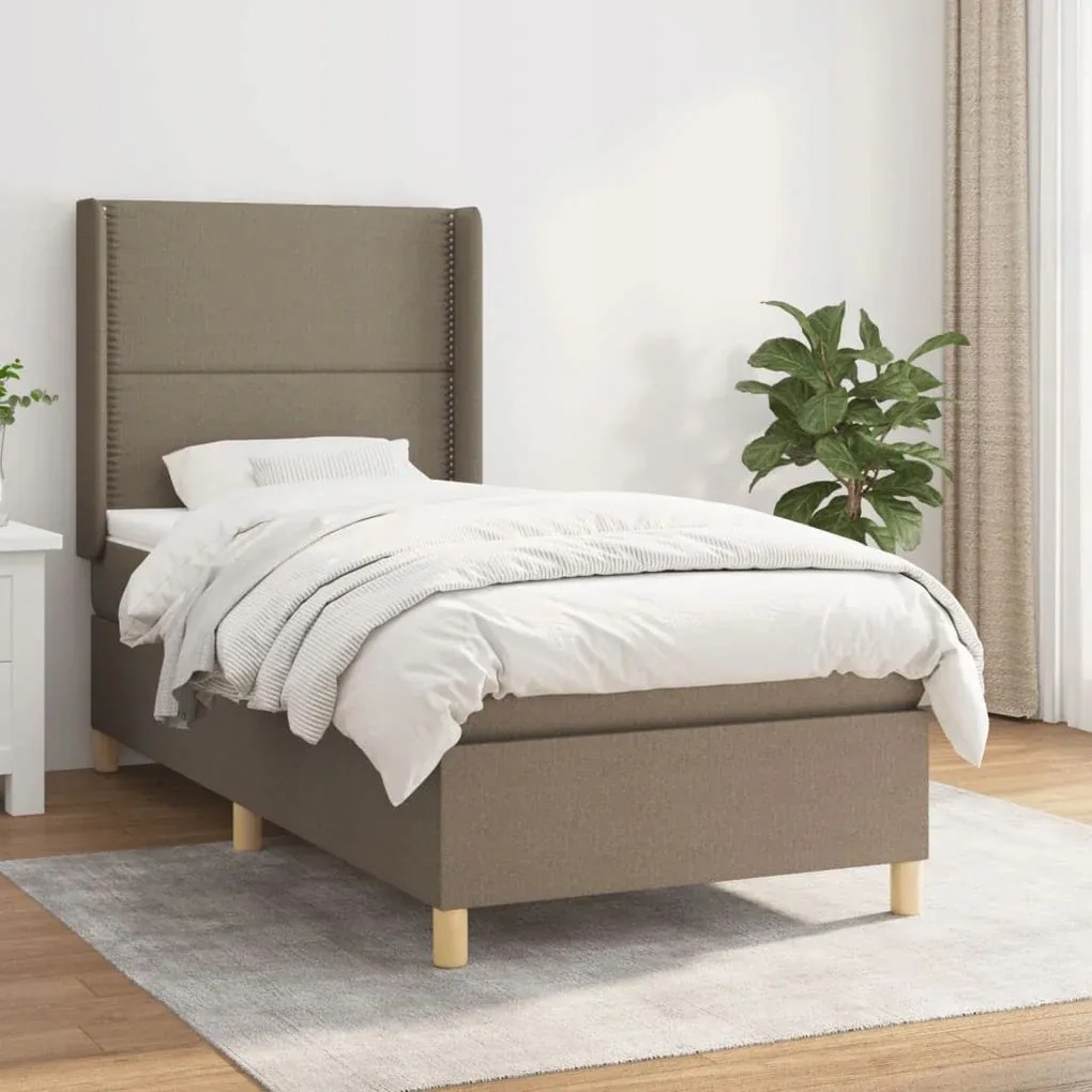 Box Spring Postel S Matrací Textil Taupe Hladké s hřebíky 80 x 200 cm