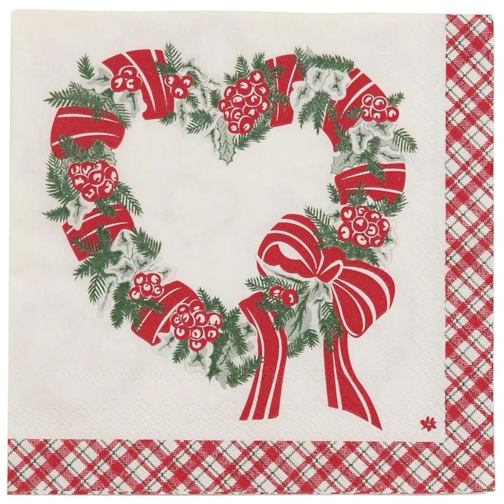 Clayre & Eef Papírové ubrousky - vánoční, srdce