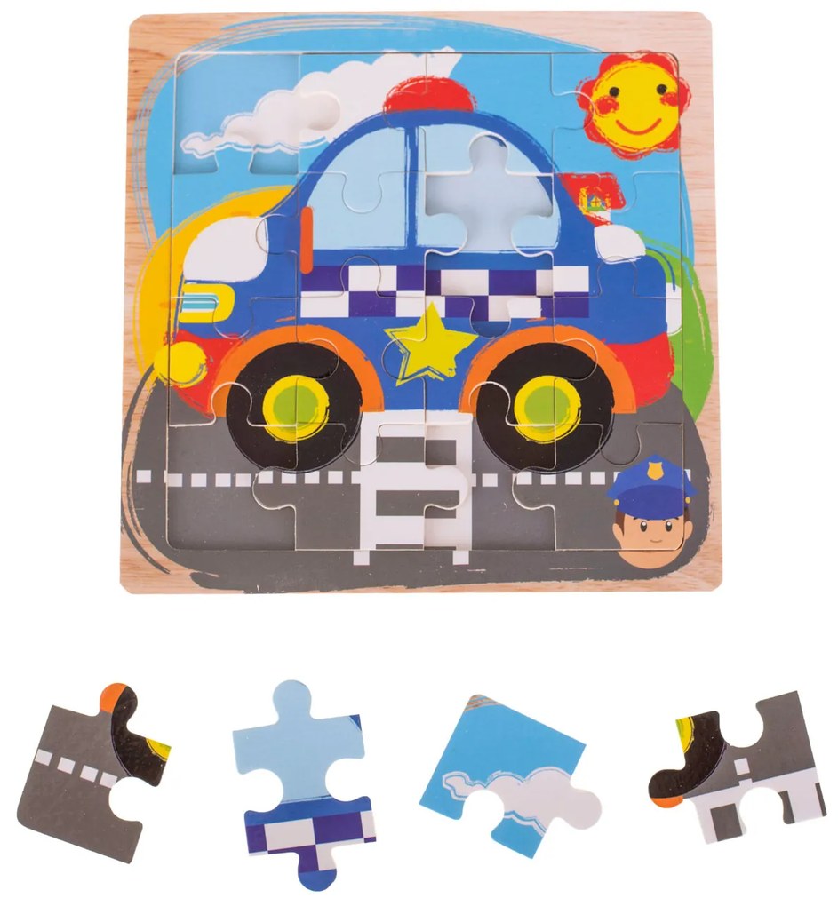 KIK Dřevěné puzzle Policie 16 dílků, KX7256