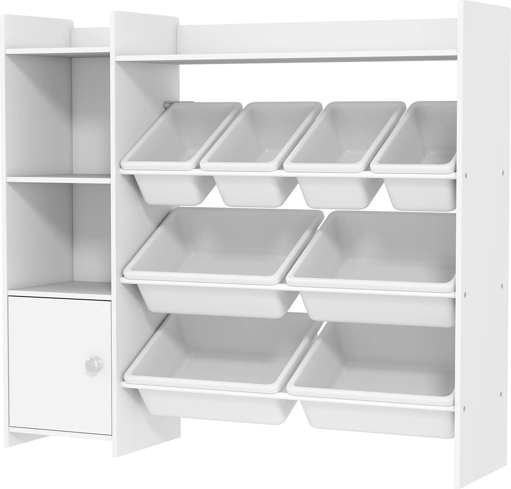 AIYAPLAY dětský úložný nábytek pro 3–8 let, úložník hraček s 8 odnímatelnými boxy, regály, skříň, bílý