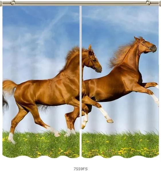 Black out závěsy 3D nebo voálové záclony 3D motiv 7559 Hnědé koně, Rozměry  Voálové záclony 2x145x260cm | BIANO