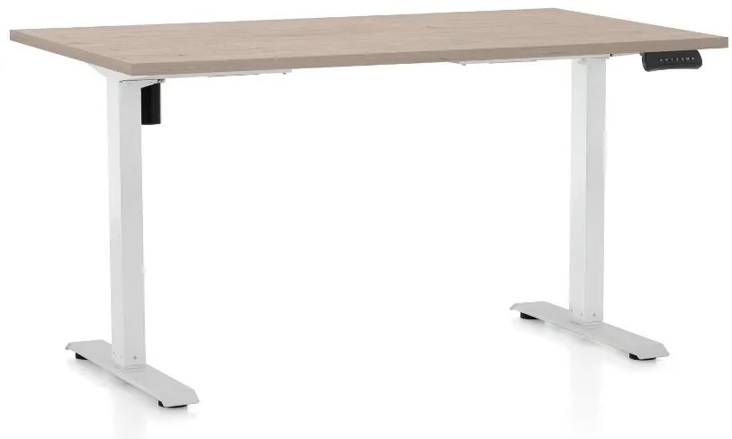 Výškově nastavitelný stůl OfficeTech B, 140 x 80 cm - bílá podnož Barva: Buk