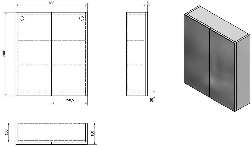 Aqualine, VEGA galerka 60x70x18cm, dub platin, VG860