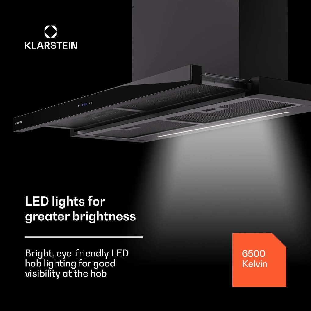 Klarstein Mariana 90 Neo, plochá digestoř, 90 cm, 640 m³/h, odsávání vzduchu, LED