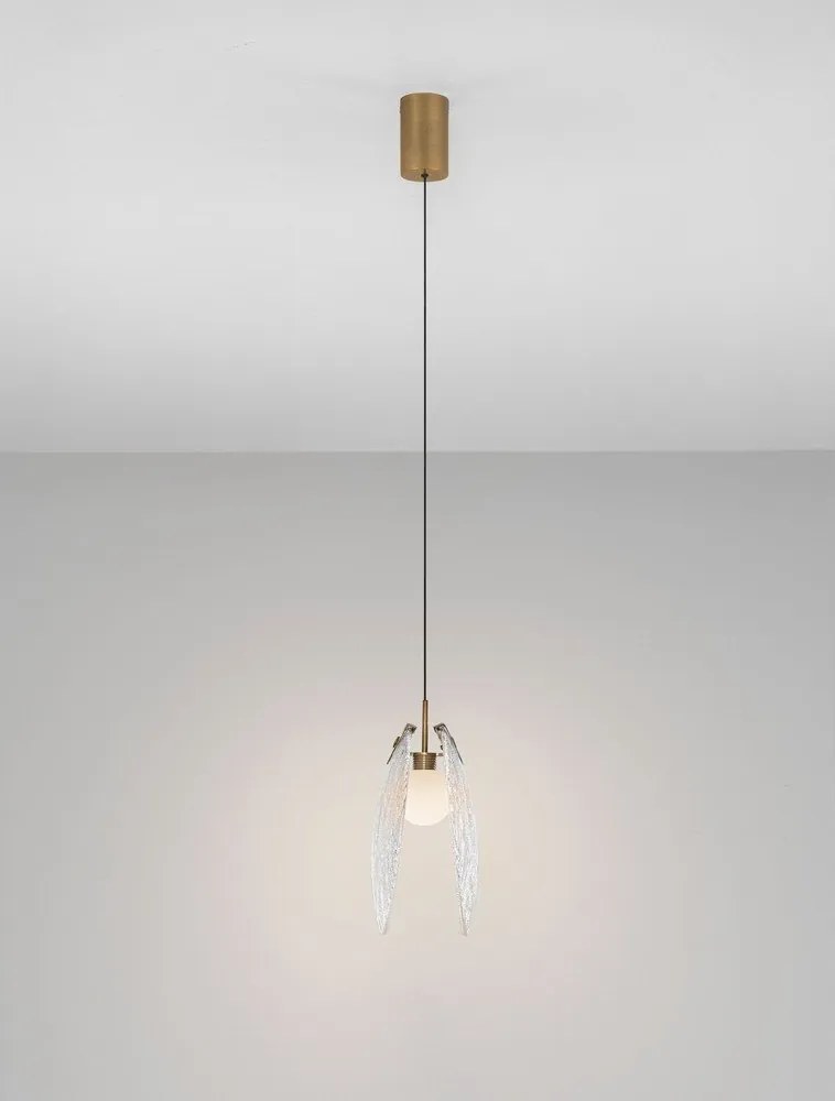 Ocelové LED závěsné svítidlo v mosazné barvě se skleněným stínidlem Shelina – Nova Luce