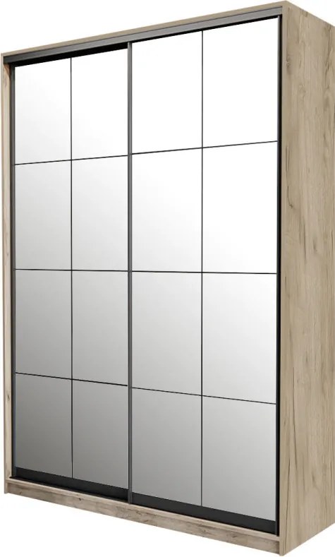 Skříň 2D Loft 1200x2400x600, 2 zrcadla Lines BL, Dub kraft šedý