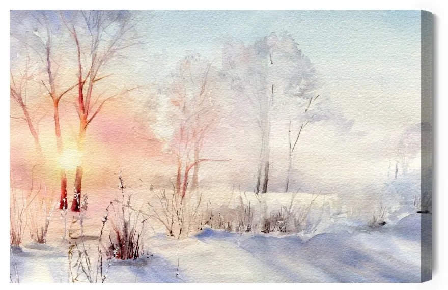 Obraz Východ Slunce V Zimním Lese Nedostatek Nedostatek Přírodní plátno 30x20