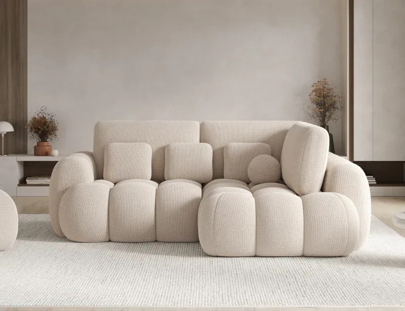 Rohová sedací souprava Cozion s funkcí spaní a úložným prostorem, béžový samet, pravé provedení