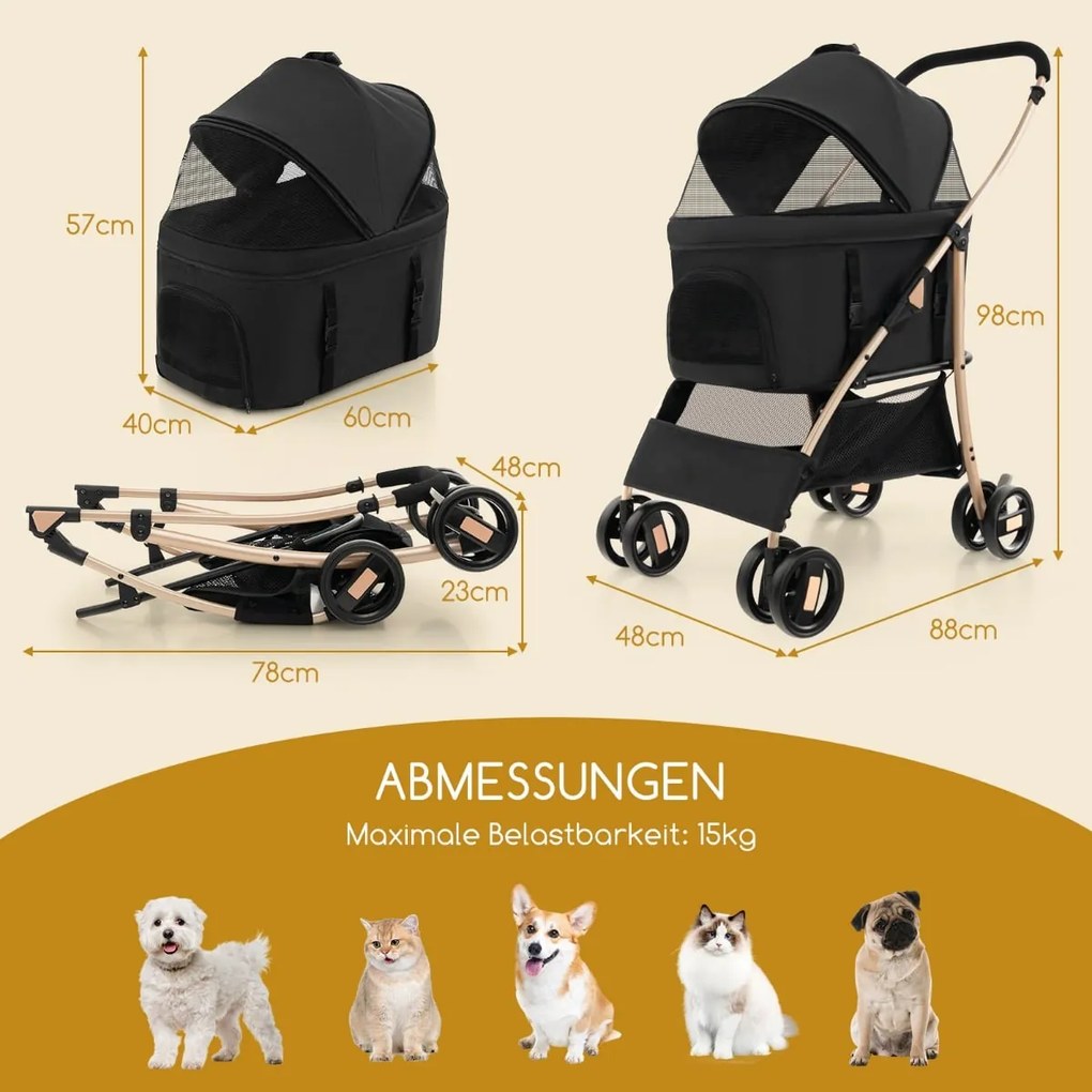Costway 3 v 1 Psí kočárek psí buggy skládací až 15 kg Vozík pro domácí mazlíčky