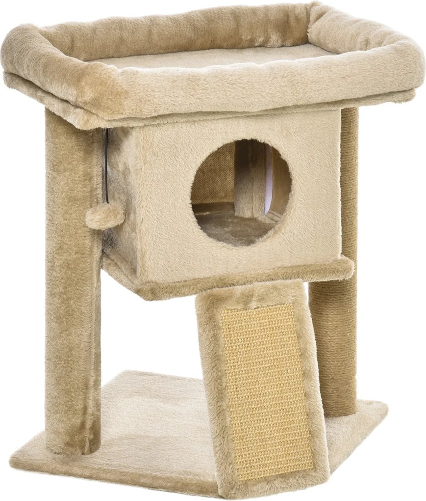 PawHut Škrabací sloup 57 cm Malý kočičí strom s kočičí jeskyní, odpočinkovou platformou, škrabacím panelem, hracím míčem, kočičí nábytek pro kočky do…