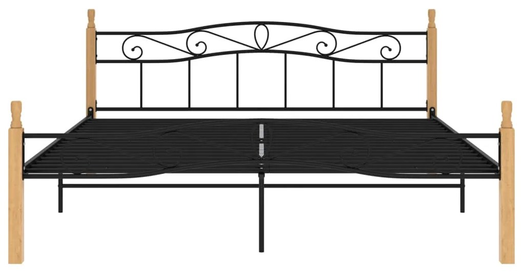 vidaXL Marketos Rám postele černý kov a masivní dubové dřevo 200 x 200 cm