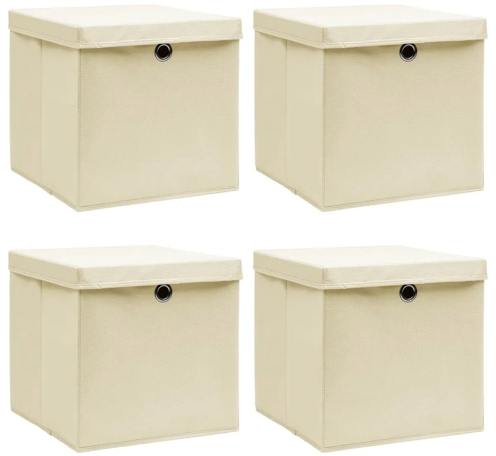 Úložné boxy s víky 4 ks krémové 32 x 32 x 32 cm textil 288358