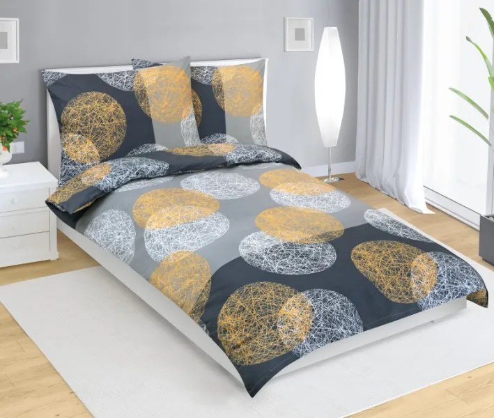 Bellatex Povlečení bavlněné 140x200, 70x90 cm Koule Oranžová,Šedá