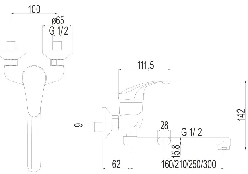 Mereo Mereo, Dřezová nástěnná baterie, Sonáta, s ramínkem plochým rovným 210 mm, chrom, CB302AN