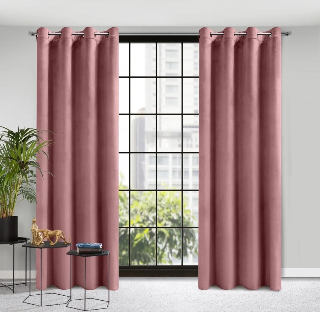 ZATEMŇOVACÍ ZÁVĚS NA KROUŽCÍCH ROSA 140X250 CM TMAVĚŘŮŽOVÁ