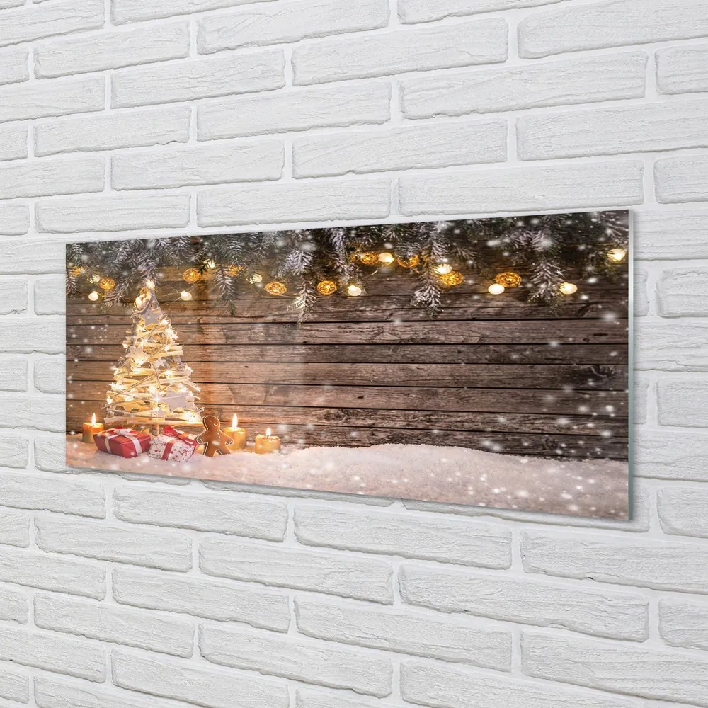 akrylový obraz Vánoční strom dekorace sníh 120x60 cm