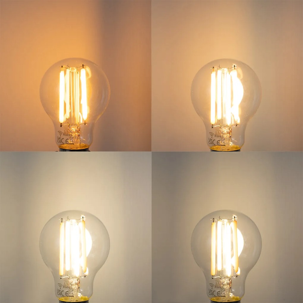 Sada 5 chytrých LED žárovek E27 A60 čirých s nastavitelnou teplotou barvy 7W 806 lm 1800-3000K