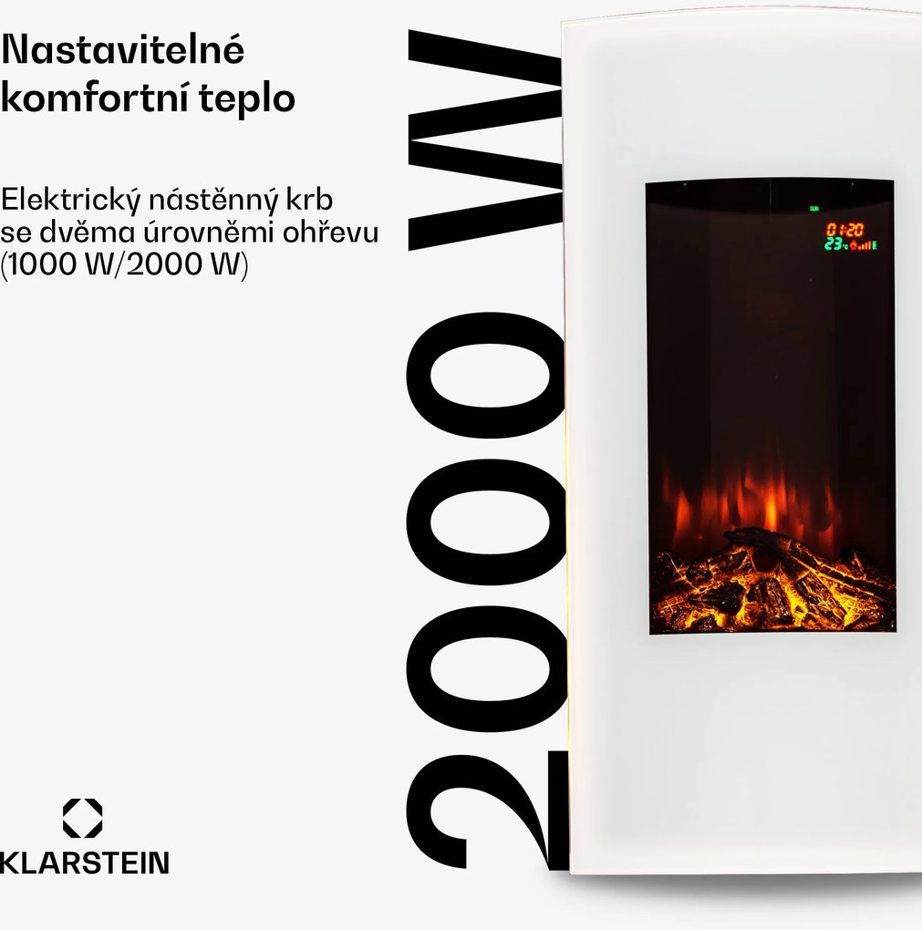 Klarstein Lamington elektrický krb 2000 W, LED plameny, topný ventilátor, časovač, ambientní osvětlení