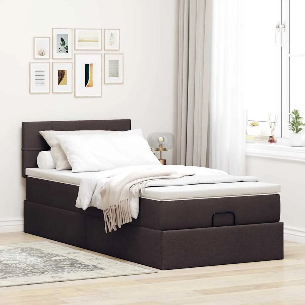Osmanský rám postele s matrací tmavě šedá 90x190cm textil 3312273