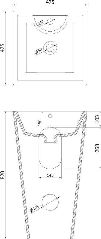 Mexen Pia, volně stojící umyvadlo 47x47x83 cm, černá matná, 26104770
