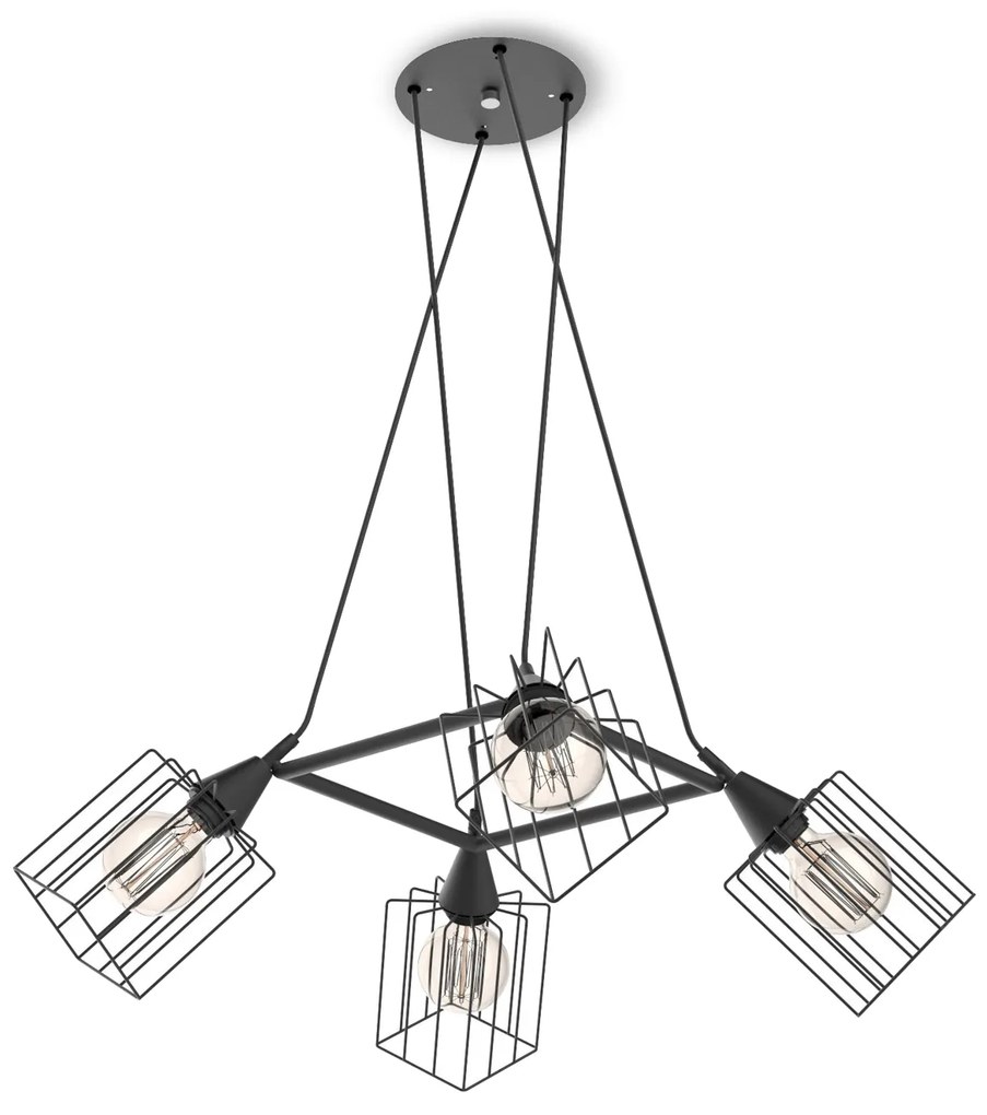 Light for home - Závěsné svítidlo na lankách ve skandinávském stylu s kovovými stínidly jedinečného tvaru  40444 "MATRIX", 4x60W, E27, Černá