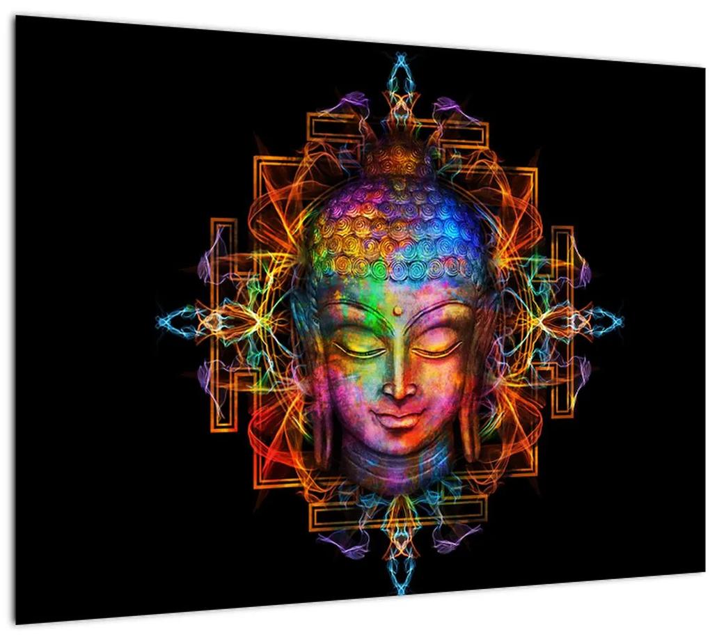 Skleněný obraz - Busta Buddhy v neonových barvách (70x50 cm)