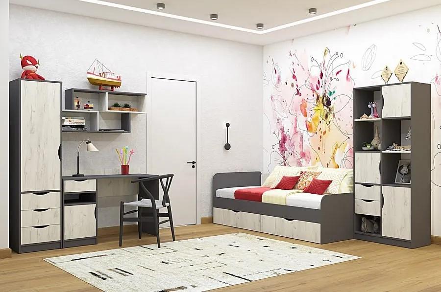 Casarredo - Komfort nábytek Postel 90x200 DISNEY dub kraft bílý/šedý grafit