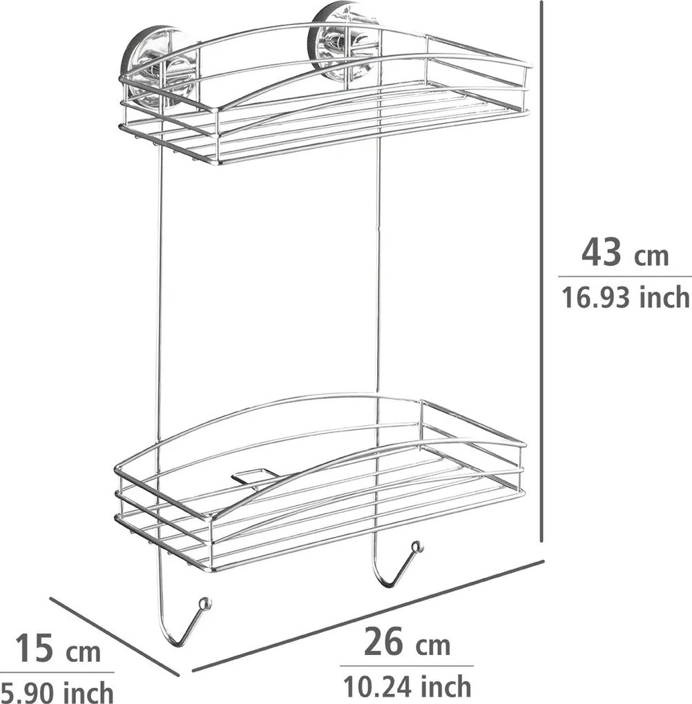 Dvouúrovňová koupelová police WENKO, 2 koše pro koupelnové doplňky Vacuum-Loc