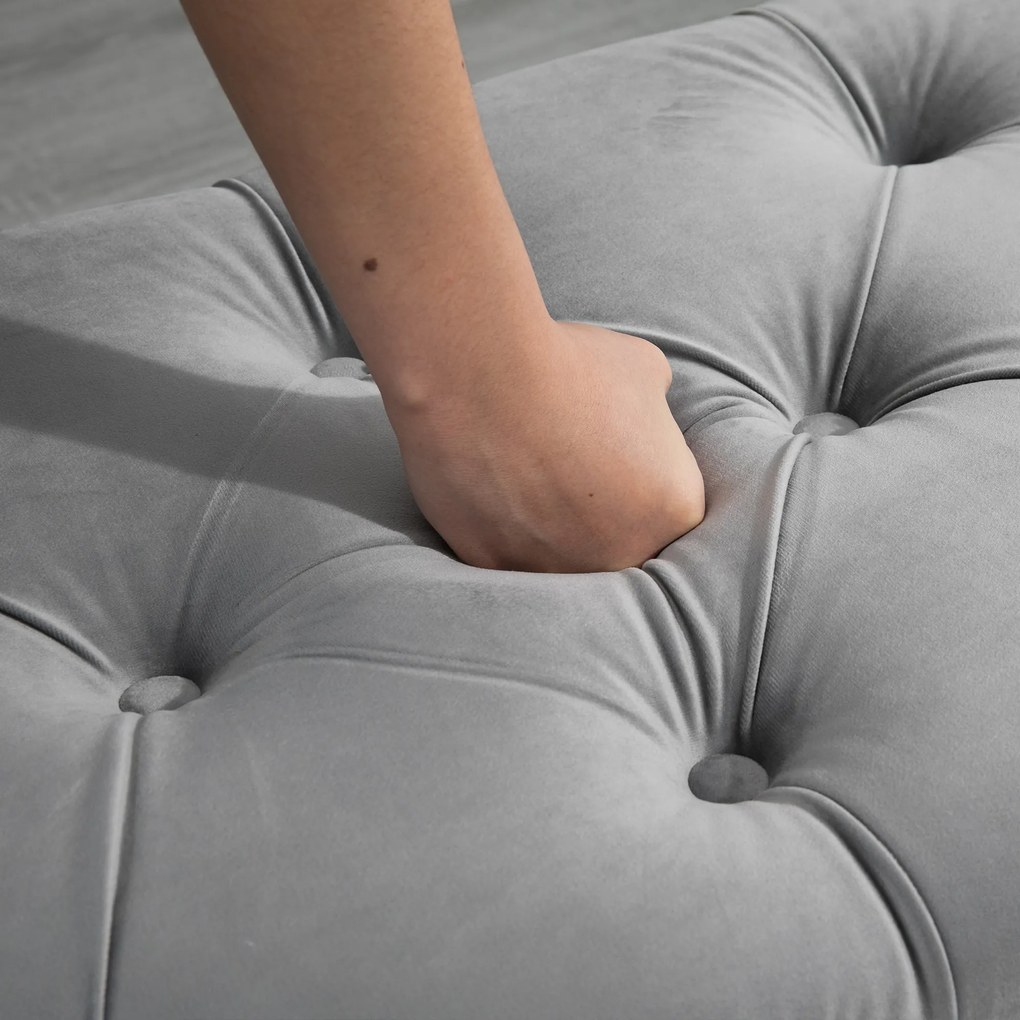 HOMCOM Lavice Úložný box Stolička Úložný box Podnožka Velvet-Touch Rubberwood Grey Ložnice