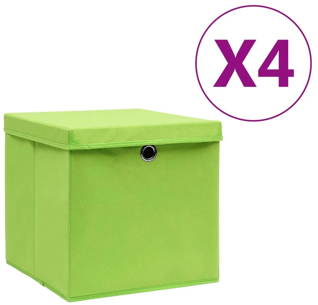 Úložné boxy s víky 4 ks 28 x 28 x 28 cm zelené 325228