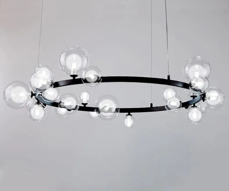 Toolight - závěsné svítidlo skleněné koule 15xG9 40W APP906-15CP, černá, OSW-04034