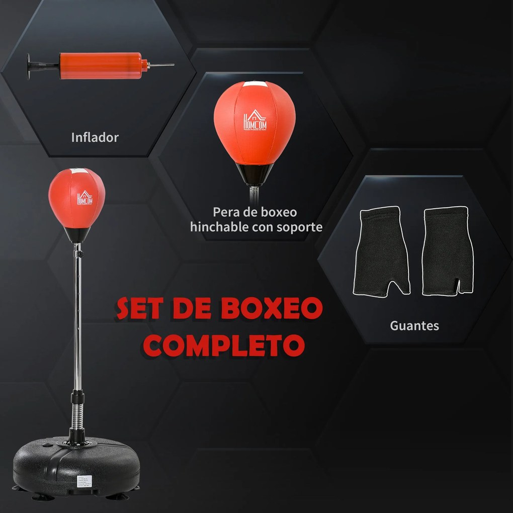 HOMCOM Nastavitelný volně stojící boxovací míč s plnitelným podstavcem a rukavicemi pro dospělé a teenagery Ø45x132-158 cm Černá a Červená