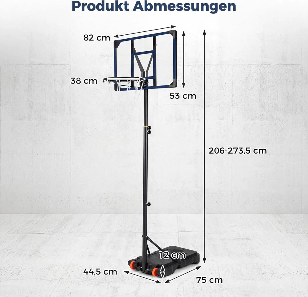 Costway Výškově nastavitelný basketbalový stojan, venkovní basketbalový koš