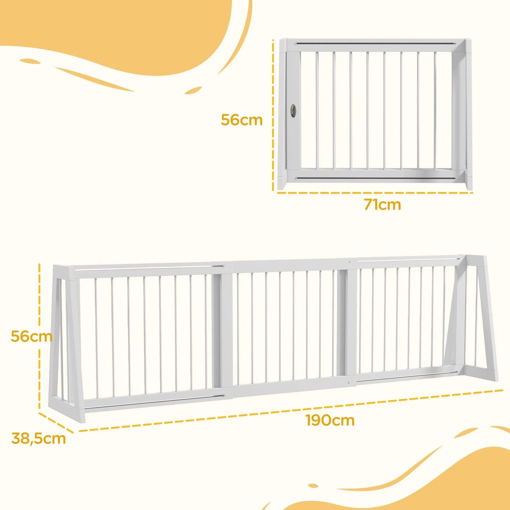 PawHut Zábrana pro psy 3-panelová s možností roztažení 71-190cm - dřevěný pet fence - rozměry 71-190L x 38,5W x 56H cm bílá