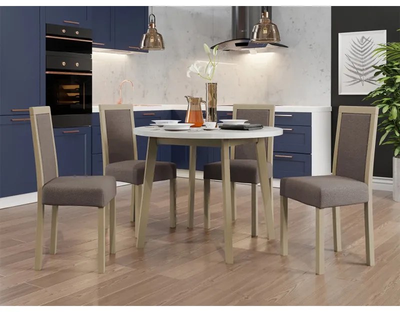 Jídelní stůl se 4 židlemi AL081, Barva dřeva: bílá-L, Potah: 26x - Kronos 22, Barvy nožiček: Sonoma