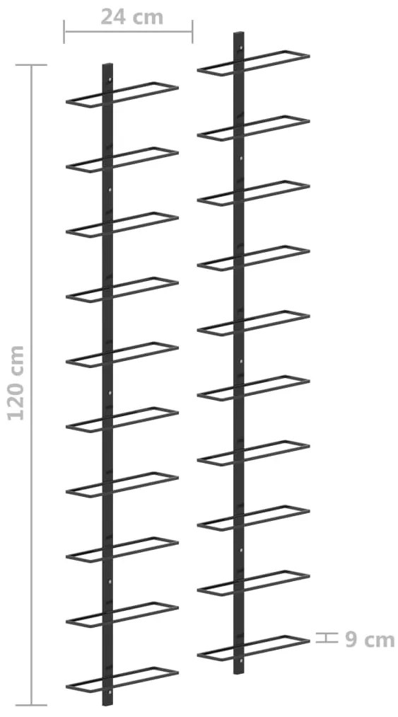 vidaXL Marketos Nástěnný stojan na víno na 20 lahví 2 ks černý kov