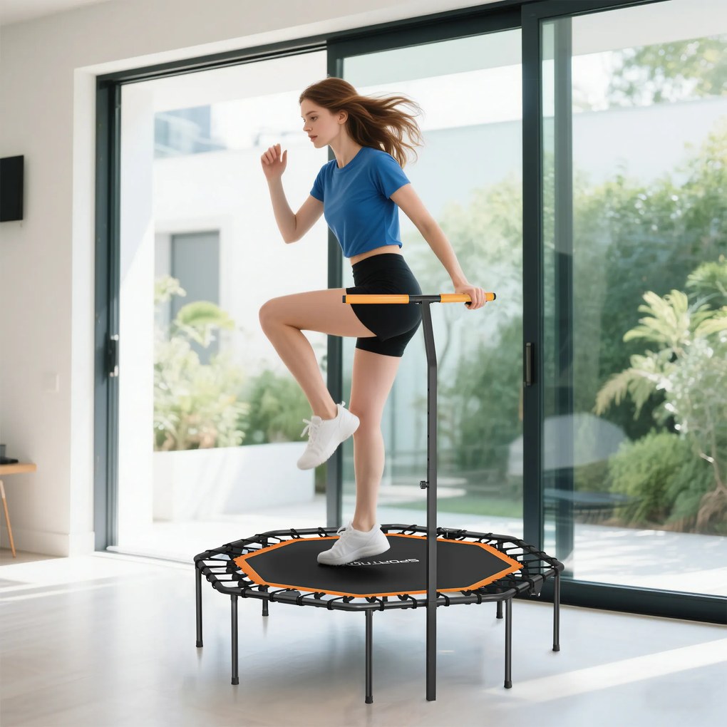 SPORTNOW Fitness trampolína, tréninková trampolína s nastavitelnou rukojetí, stabilní a tichá, pro interiér, ocel, oranžová