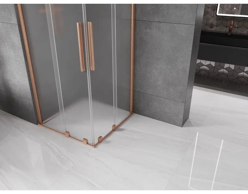 Mexen Velar Duo, sprchový kout s posuvnými dveřmi 100 x 100 cm, 8mm sklo námraza, měděná matná, 871-100-100-32-65