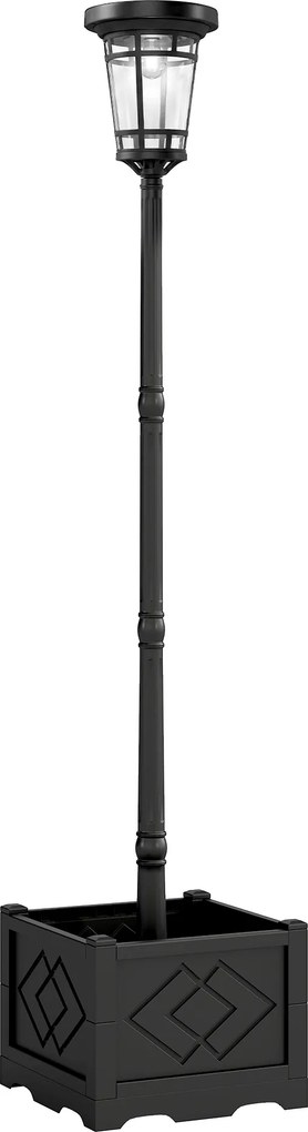 Solární lucerna stojací lampa s květináčem 195cm venkovní zahradní lucerna s 2 úrovněmi jasu spínač ovládání světla IP44