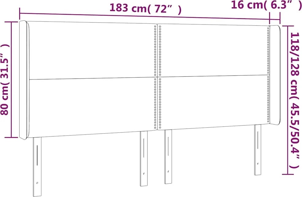 Čelo postele s LED tmavě šedé 183 x 16 x 118/128 cm textil 3123923