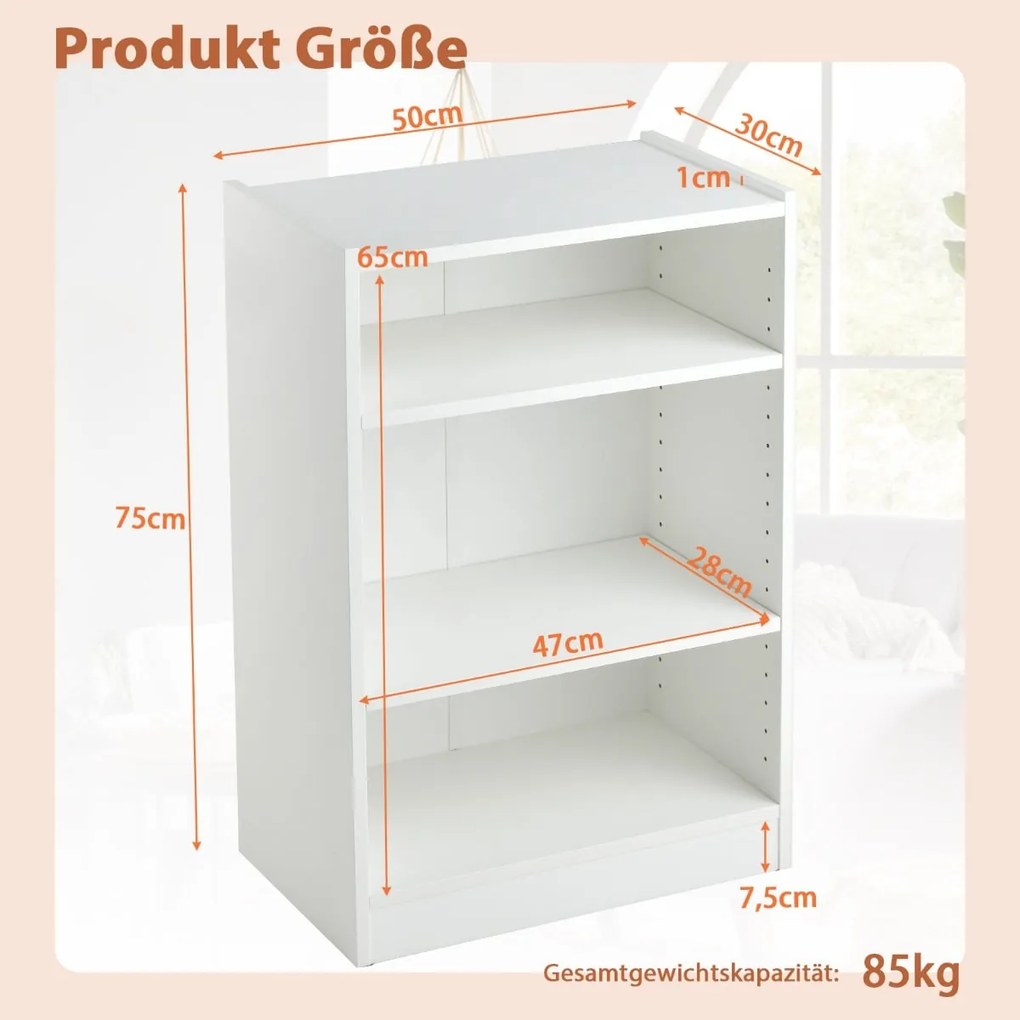 Costway Odkládací police 3patrová knihovna – 50 × 30 × 75 cm