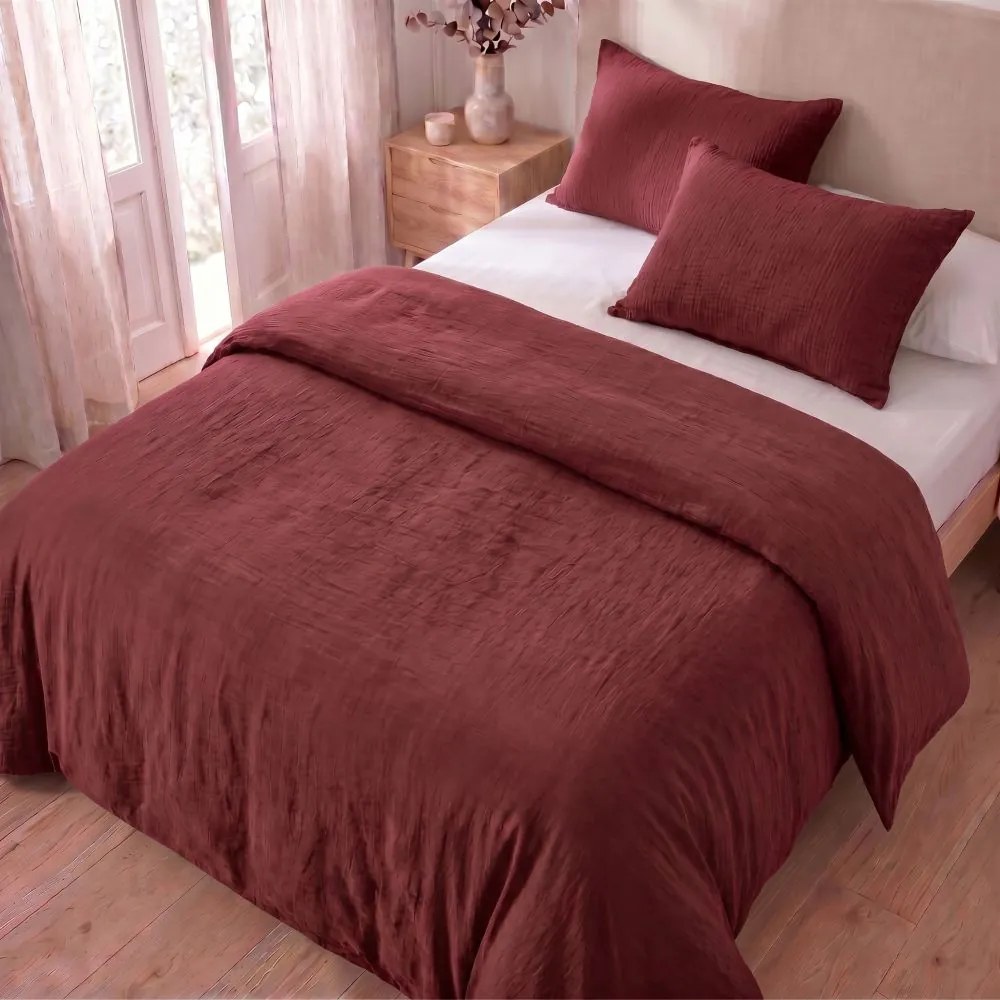 Kvalitex Mušelínové povlečení vínové 1x 200/200, 2x 70/90cm