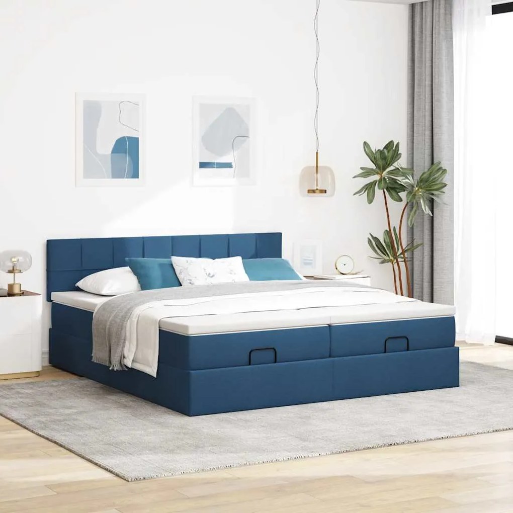 Osmanský rám postele s matracíes modrá 180x200cm textil 3312849