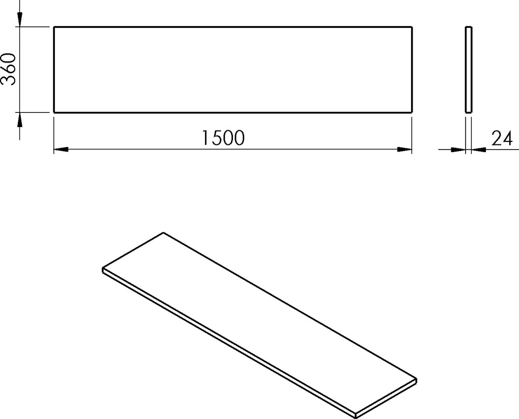 Sapho PLATO deska Rockstone 1500 x 24 x 360 mm bílá mat PL156-0101