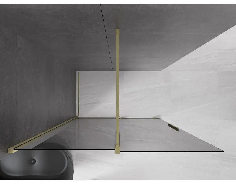 Mexen Velar, sprchová zástěna s posuvnými dveřmi Walk-in 150 x 200 cm, 8mm šedé sklo, zlatá matná, 871-150-000-43-55