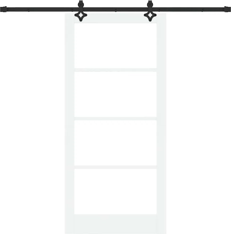 Posuvné dveře Bílá 93 x 202 cm Masivní borové dřevo a sklo 3332316