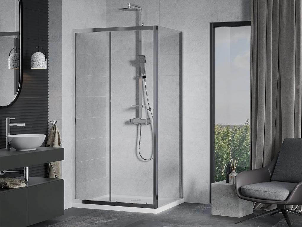 Mexen Apia posuvný sprchový kout 90 x 80 cm, 5mm sklo, chromový profil-čiré sklo + slim sprchová vanička 5cm, 840-090-080-01-00-4010