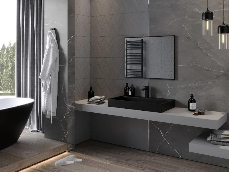 Mexen Loft, obdélníkové koupelnové zrcadlo 80 x 60 cm, barva rámu černá matná, 9852-080-060-000-70